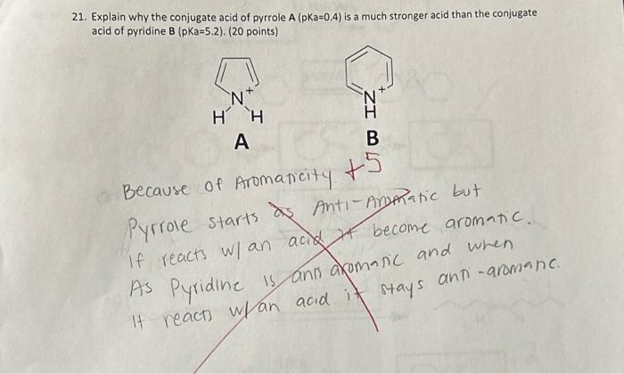 Solved 21. Explain why the conjugate acid of pyrrole | Chegg.com