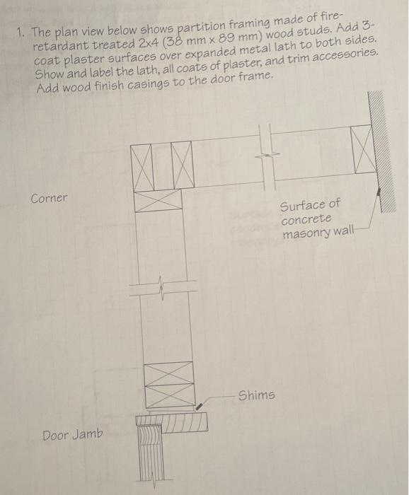 1. The plan view below shows partition framing made | Chegg.com