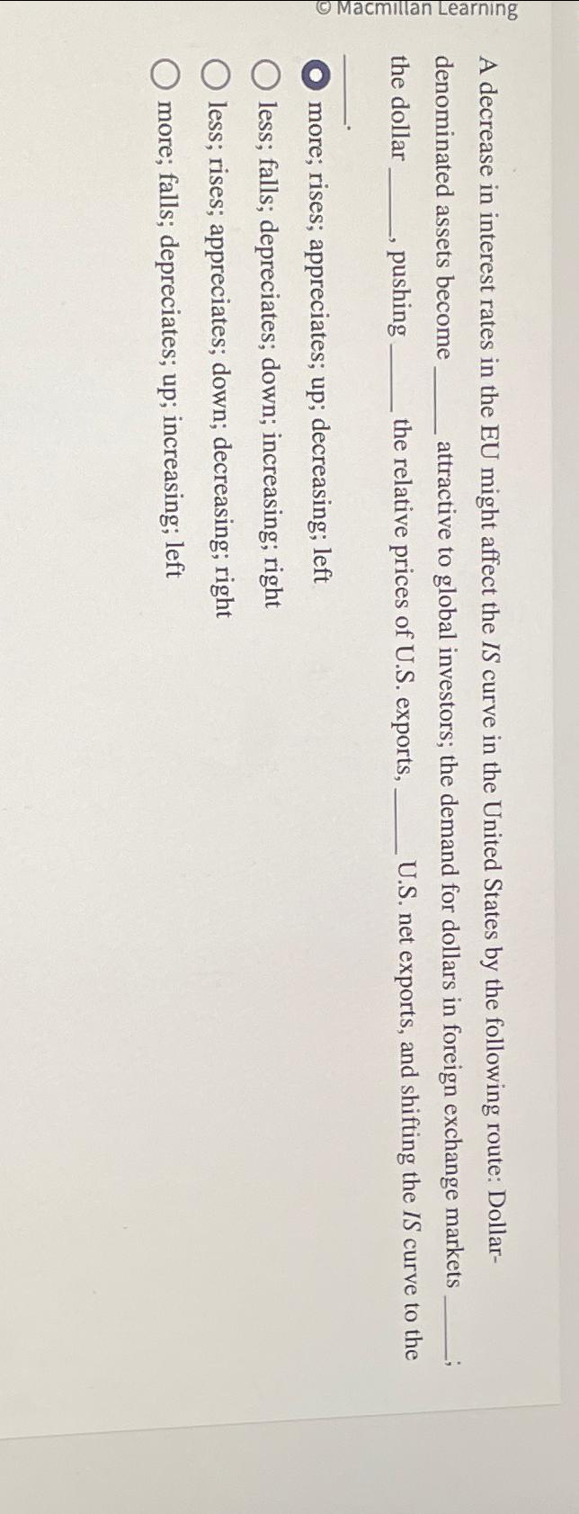 Solved A Decrease In Interest Rates In The Eu Might Affect Chegg