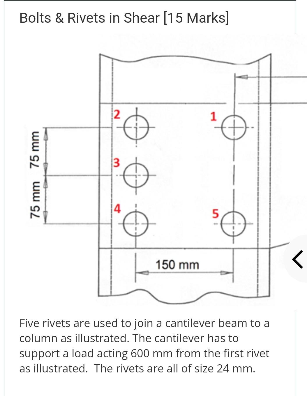 Solved Bolts & Rivets in Shear [15 Marks] 2 1 3 75 mm 75 mm | Chegg.com