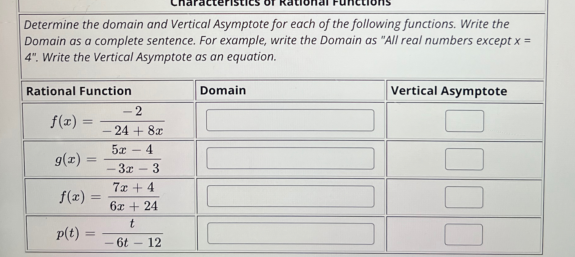 Solved Determine the domain and Vertical Asymptote for each | Chegg.com