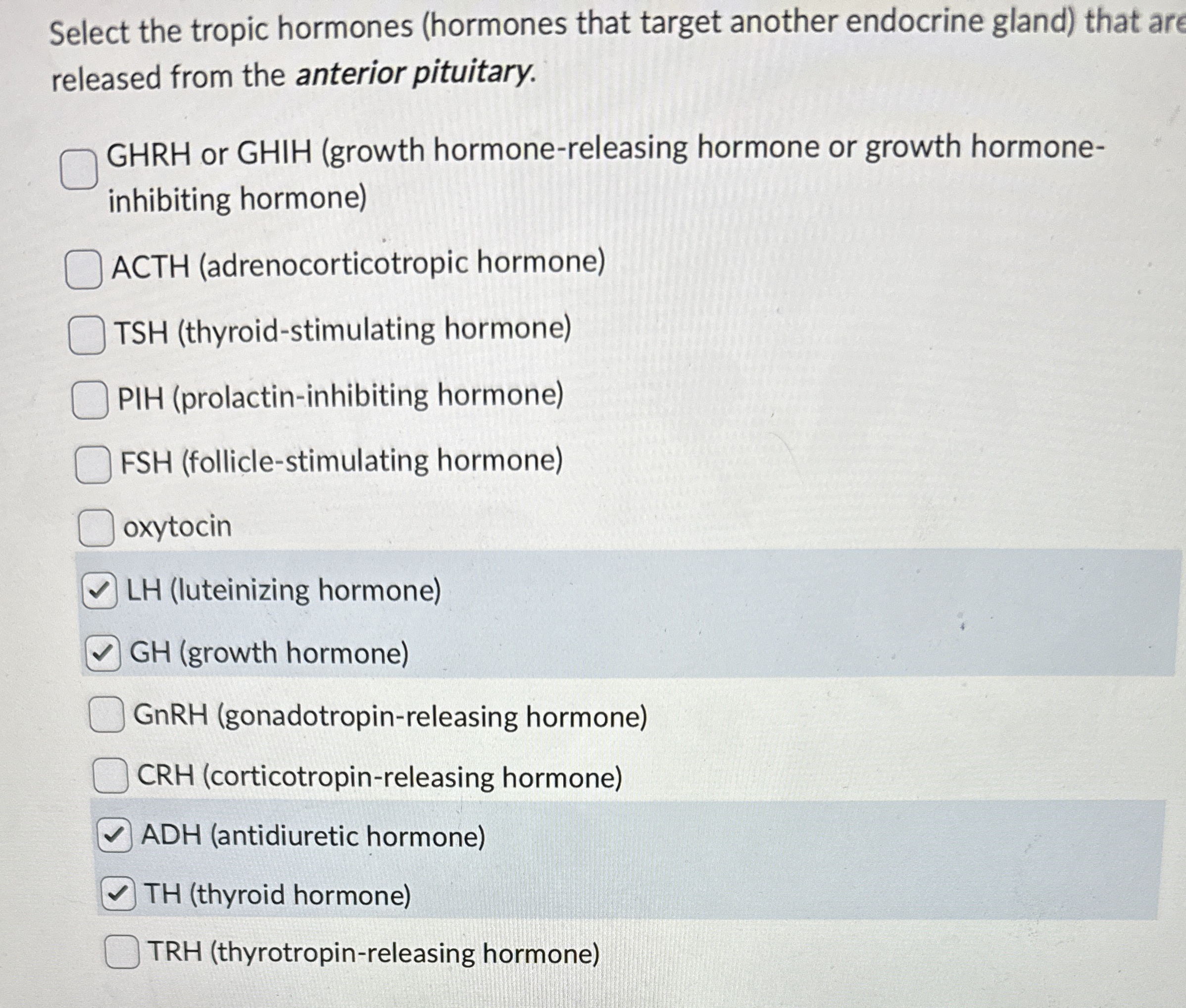 Solved Select the tropic hormones (hormones that target | Chegg.com