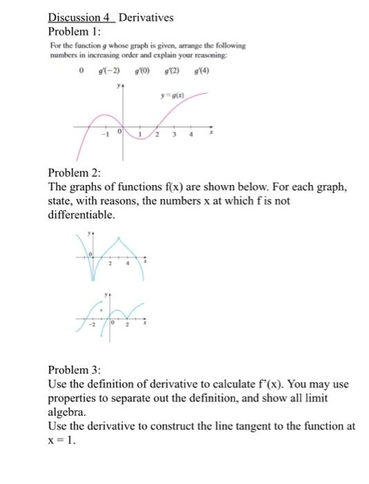 Solved Discussion 4 Derivatives Problem 1: For the function | Chegg.com