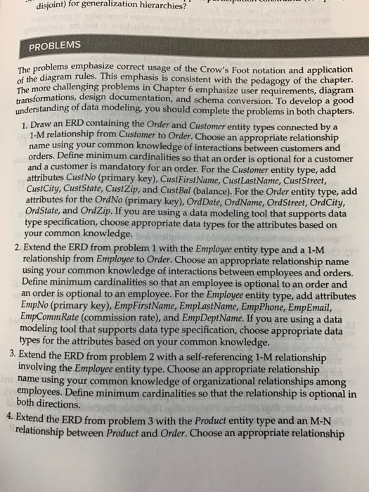 disjoint) for generalization hierarchies? PROBLEMS he | Chegg.com