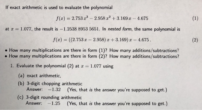 Solved evaluate polynomial for chopping arithmetic and | Chegg.com