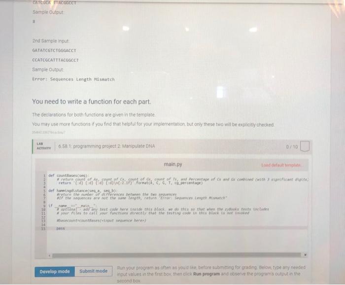 Solved 6.58 programming project 2: Manipulate DNA Part A | Chegg.com