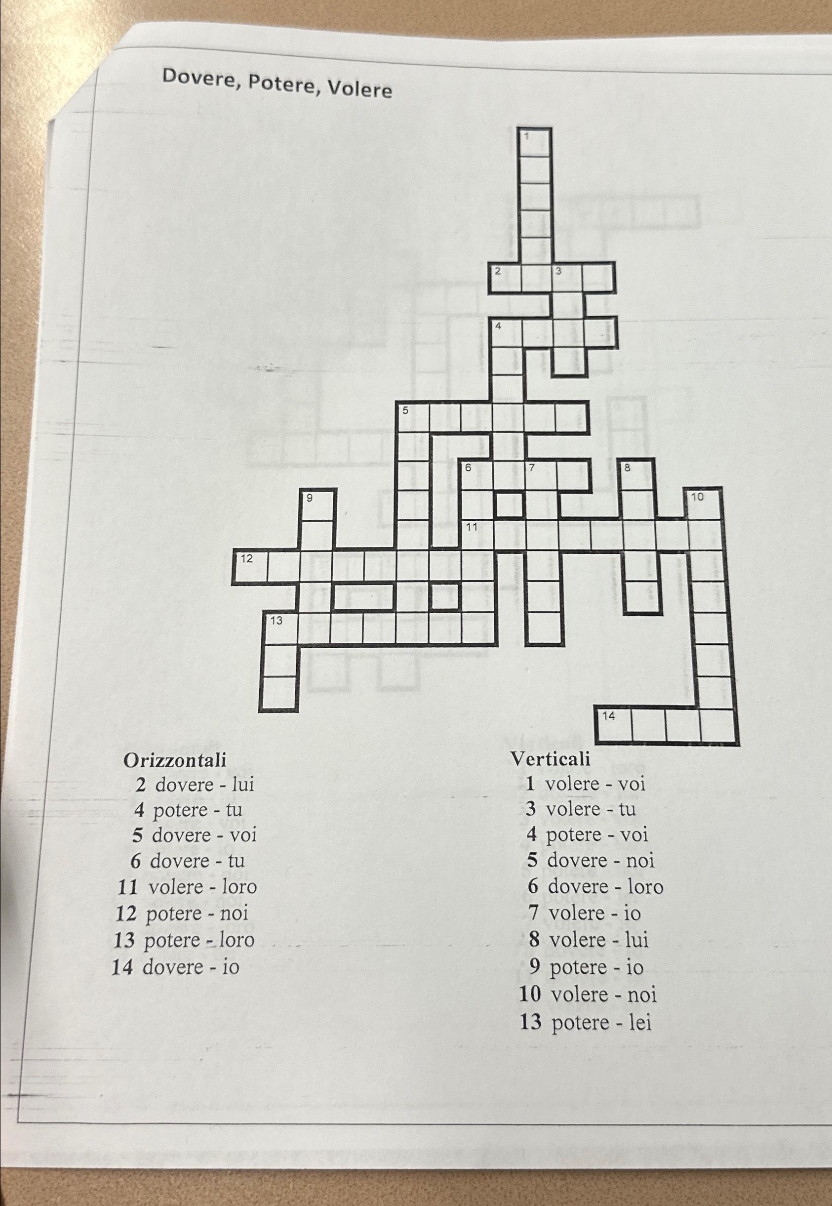 Solved Dovere, Potere, VolereOrizzontali2 ﻿dovere - ﻿lui4 | Chegg.com