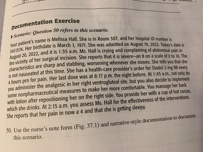 Solved Documentation Exercise Scenario: Question 50 refers | Chegg.com