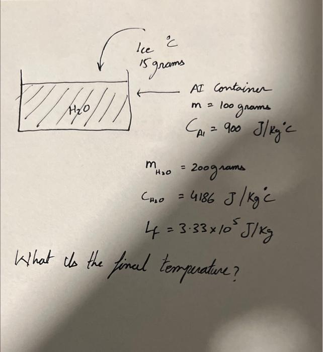 CA1=900 J/kg∘CmH20=200 grams CH2O=4186 | Chegg.com