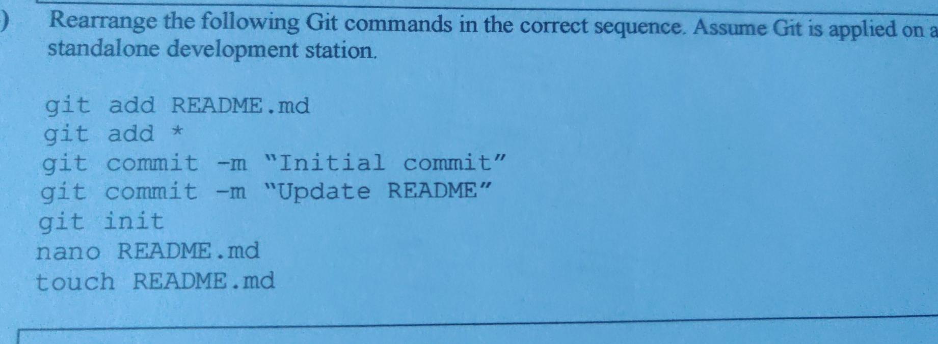 Solved Rearrange the following Git commands in the correct | Chegg.com