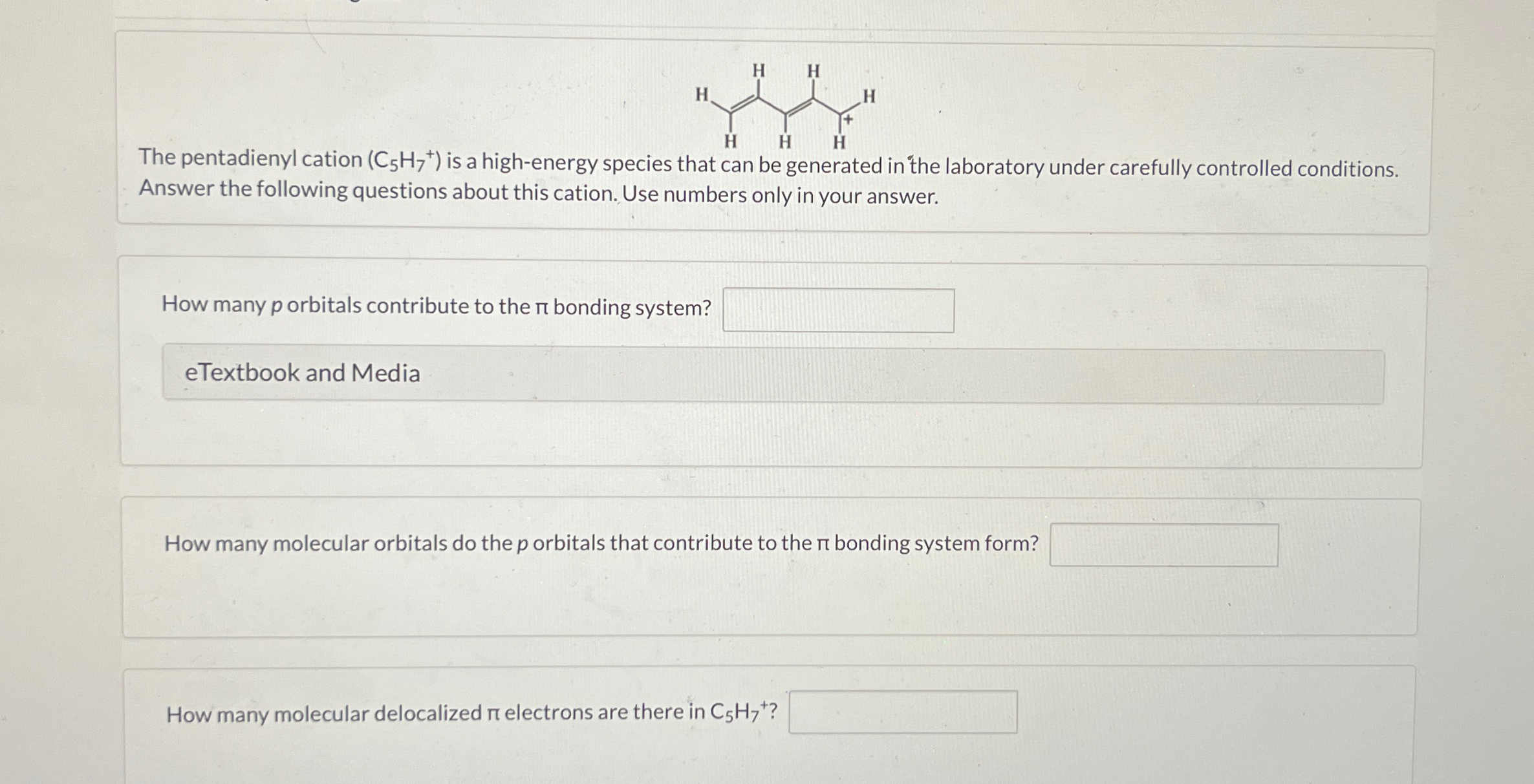 Solved The pentadienyl cation (C5H7+)is a high-energy | Chegg.com
