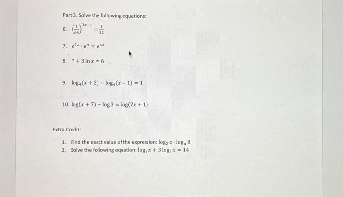 Solved Part 3. Solve the following equations: 6. | Chegg.com