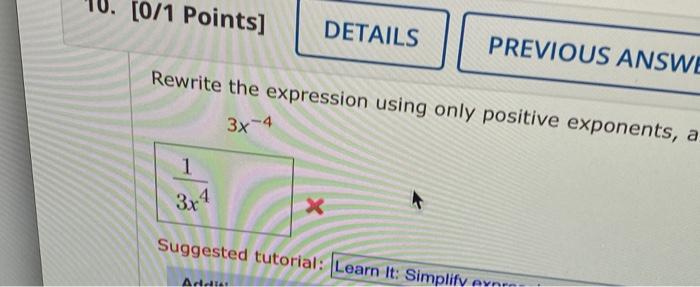 Solved Rewrite the expression using only positive exponents, | Chegg.com