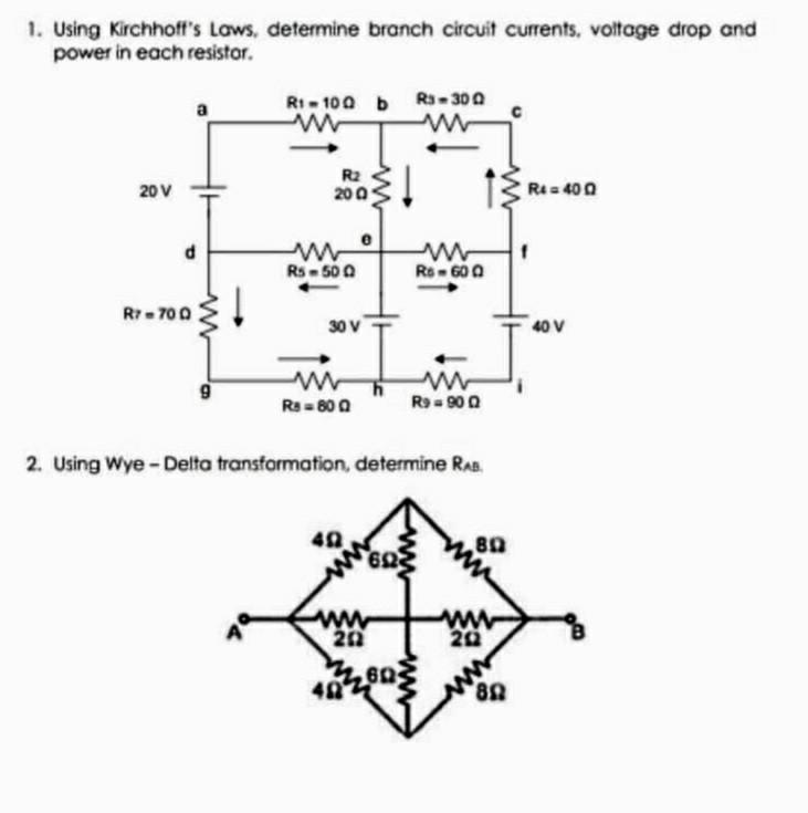 Solved 1. Using Kirchhoff's Laws, determine branch circuit | Chegg.com