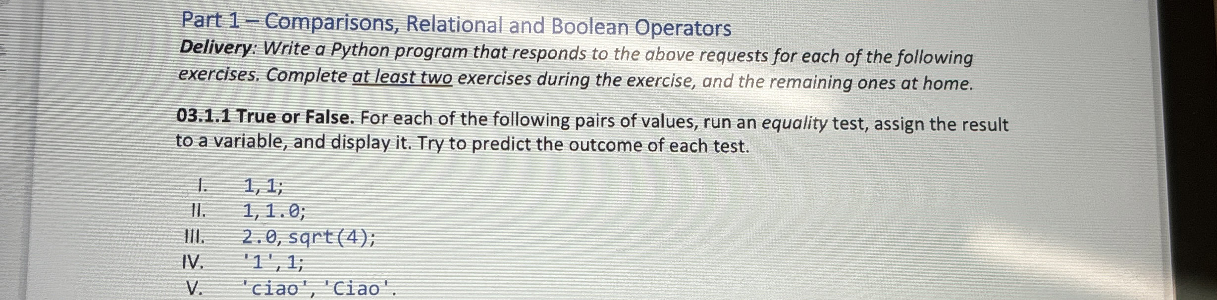 Solved Part 1 - ﻿Comparisons, Relational and Boolean | Chegg.com