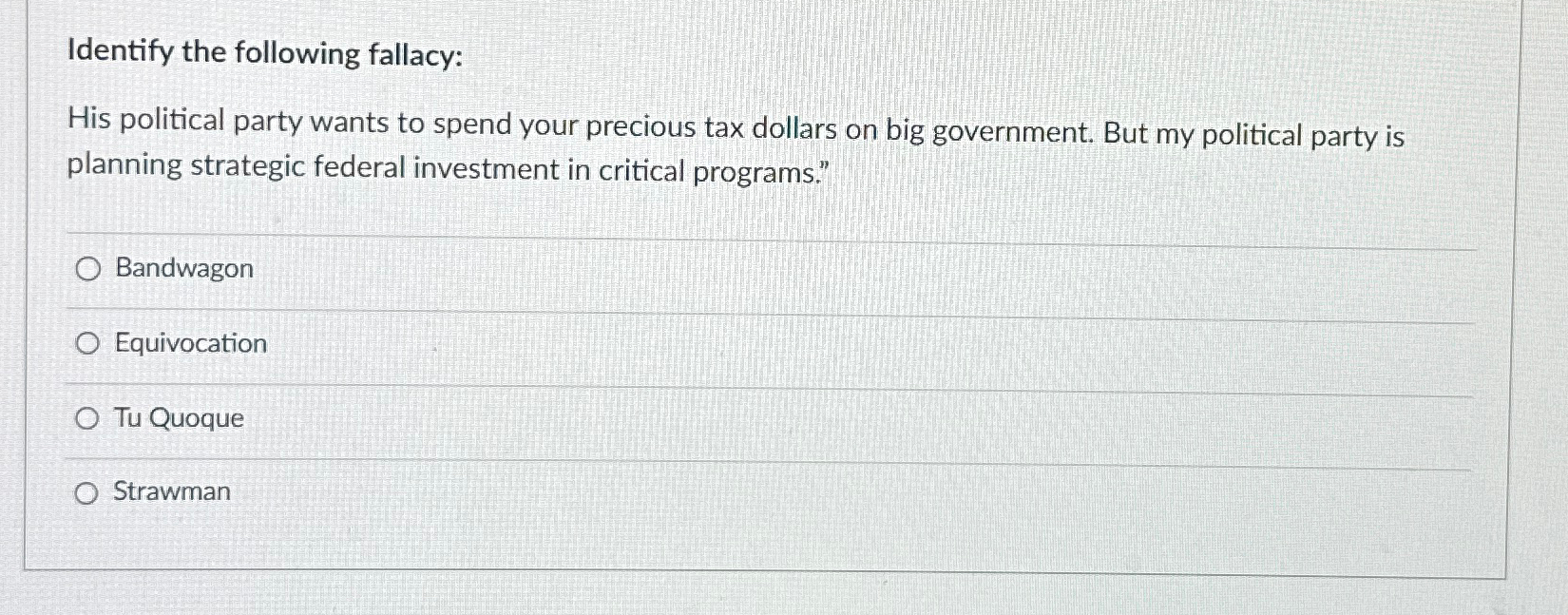 Solved Identify the following fallacy:His political party | Chegg.com