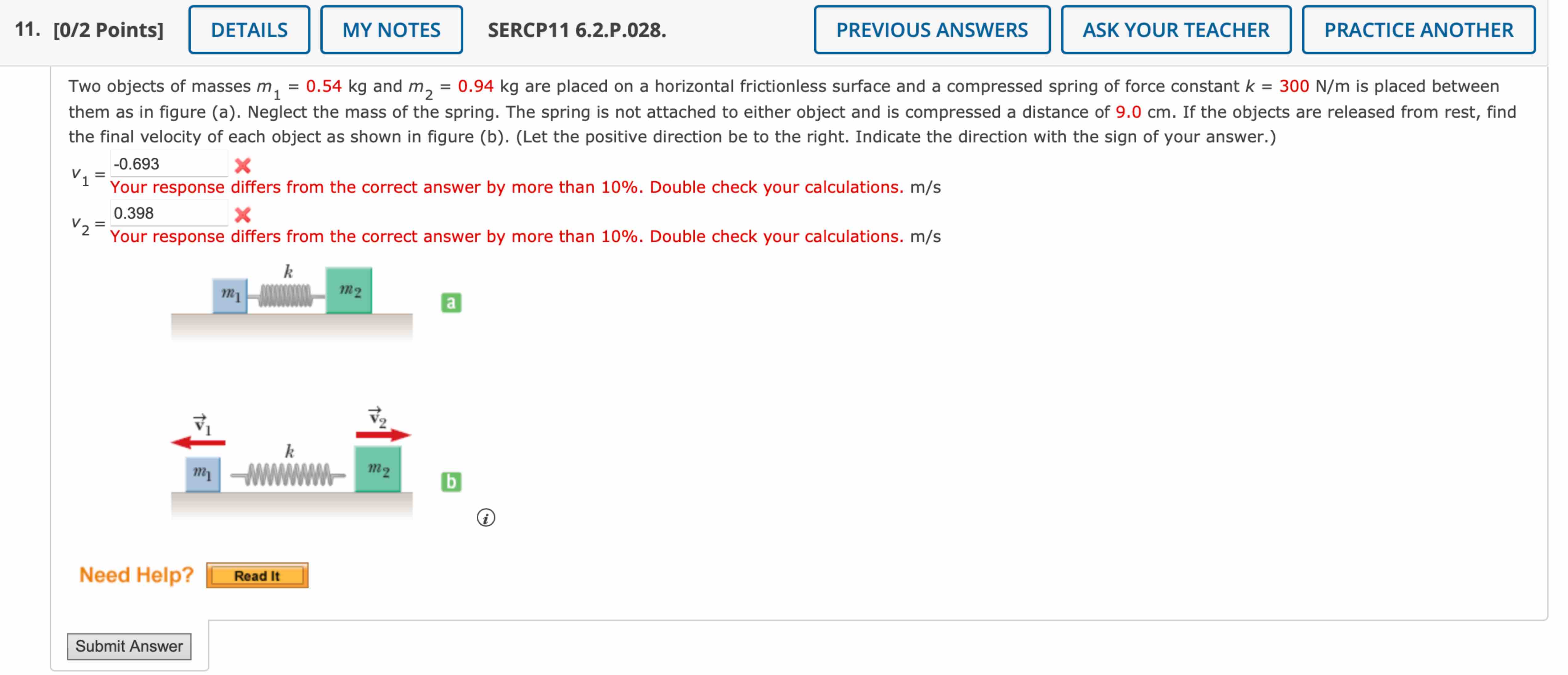 Solved [0/2 ﻿Points]SERCP11 6.2.P.028. ﻿the final velocity | Chegg.com