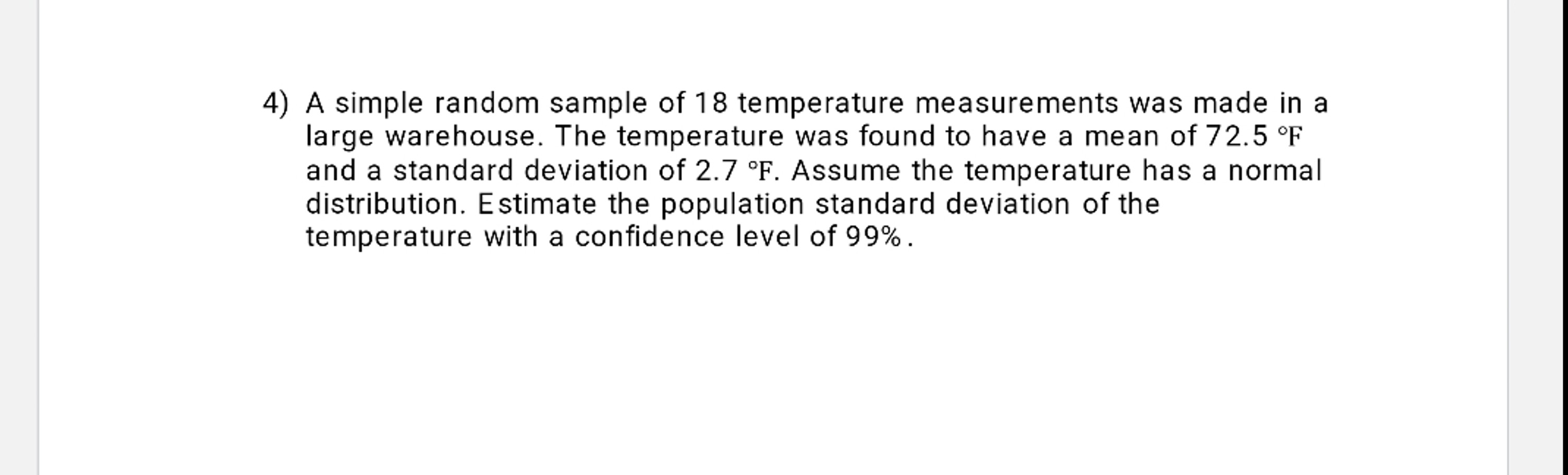 Solved A simple random sample of 18 ﻿temperature | Chegg.com