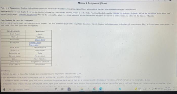 Module 4 Assignment (Fiber Purpose of Assignment to | Chegg.com