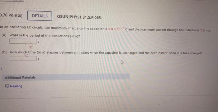 Solved In an oscillating LC circuit, the maximum charge on | Chegg.com