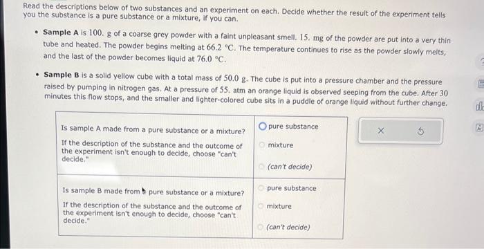 Solved Read the descriptions below of two substances and an | Chegg.com
