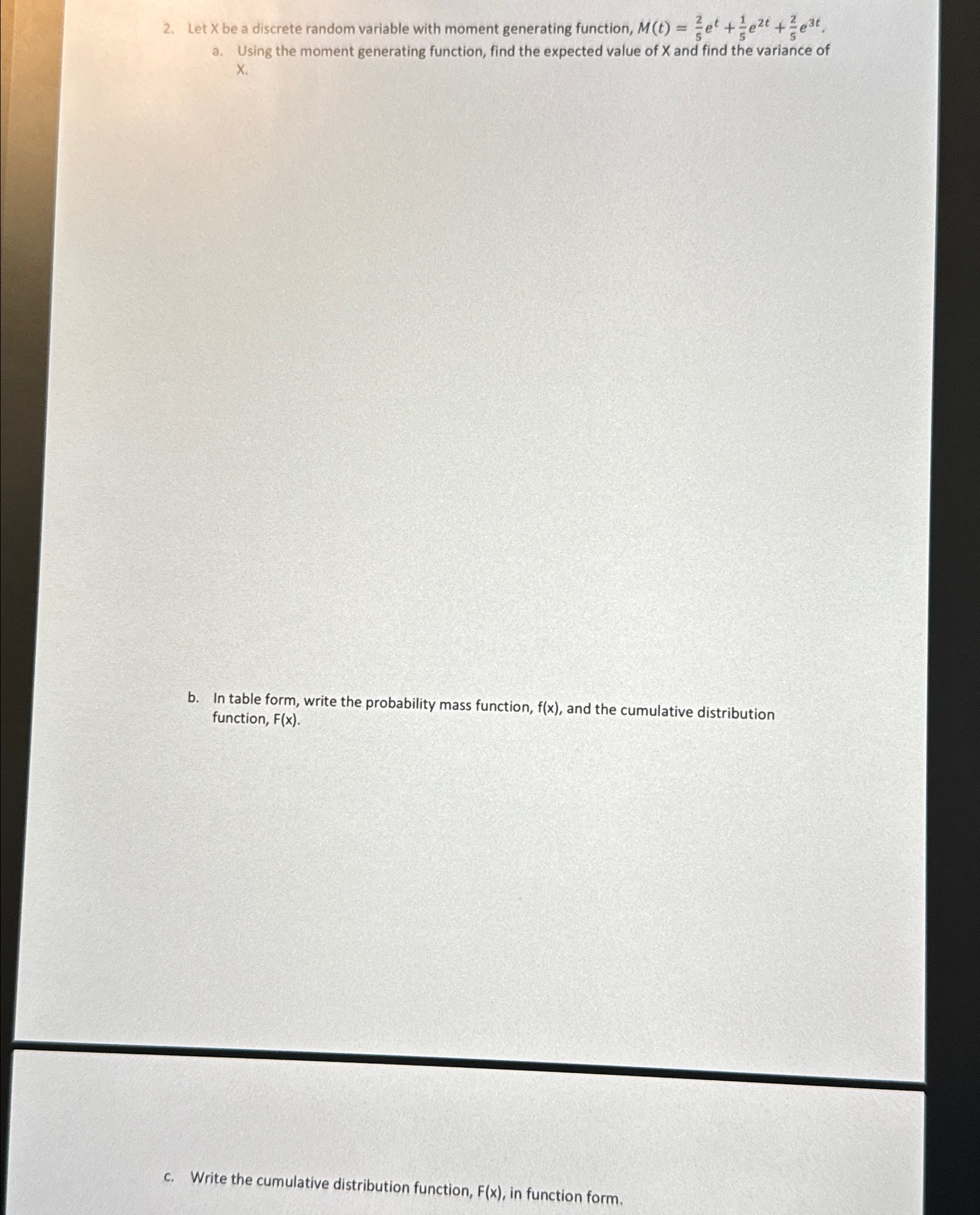 Solved Let x ﻿be a discrete random variable with moment | Chegg.com