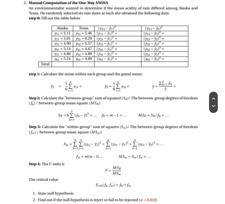 Solved 2. Manual Computation of the One-Way ANOVA An | Chegg.com