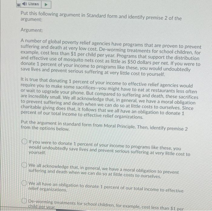 Solved Listen Put this following argument in Standard form | Chegg.com