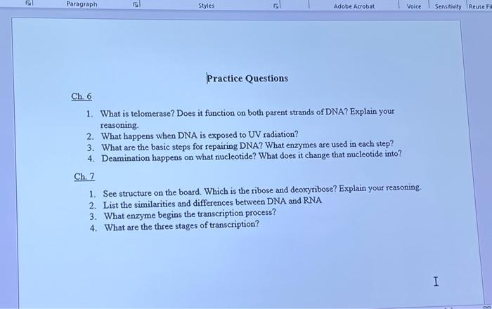 Solved Paragraph Styles 22 Adobe Acrobat Voice Sensitivity | Chegg.com