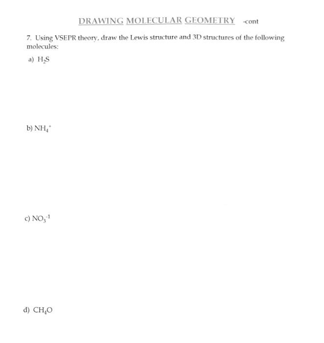 Solved *Refer to picture*DRAWING MOLECULAR GEOMETRY Using | Chegg.com