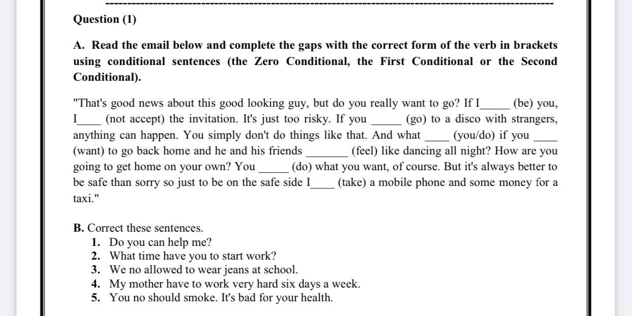 Solved Question (1) A. Read the email below and complete the | Chegg.com