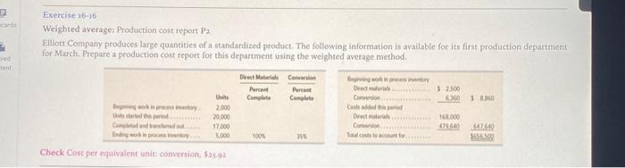 Solved Exercise-16-16 Weighted average: Production cost | Chegg.com