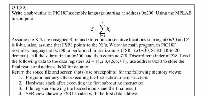 Q 1 80 Write A Subroutine In Pic18f Assembly