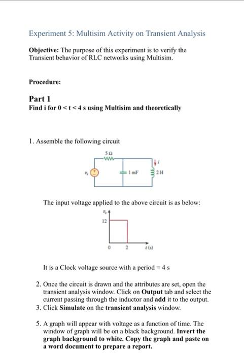 Solved Experiment 5: Multisim Activity on Transient Analysis | Chegg.com