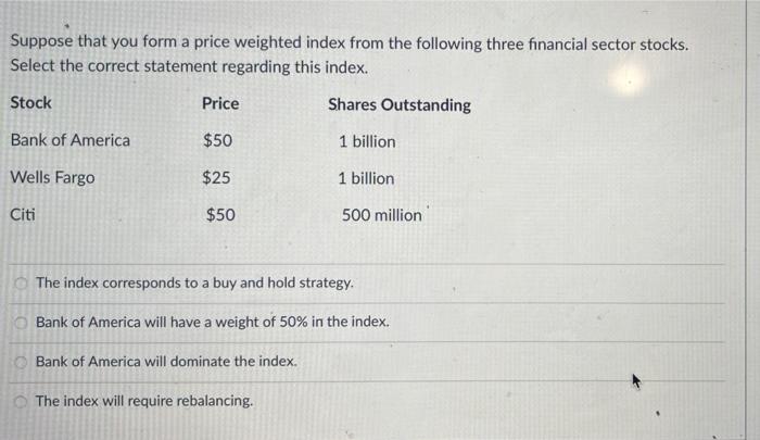 Solved Suppose that you form a price weighted index from the | Chegg.com