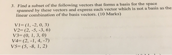Solved 3. Find a subset of the following vectors that forms | Chegg.com
