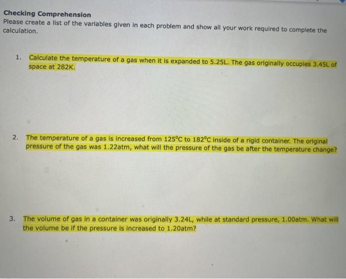 Solved Checking Comprehension Please create a list of the | Chegg.com