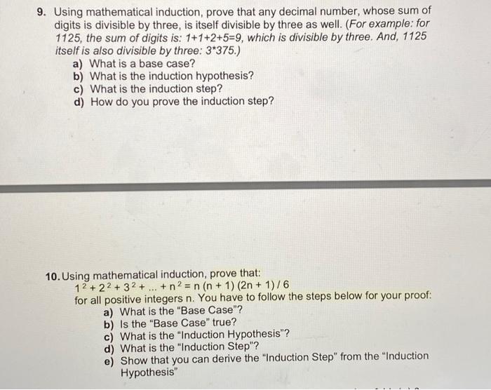 Solved 9. Using mathematical induction, prove that any | Chegg.com