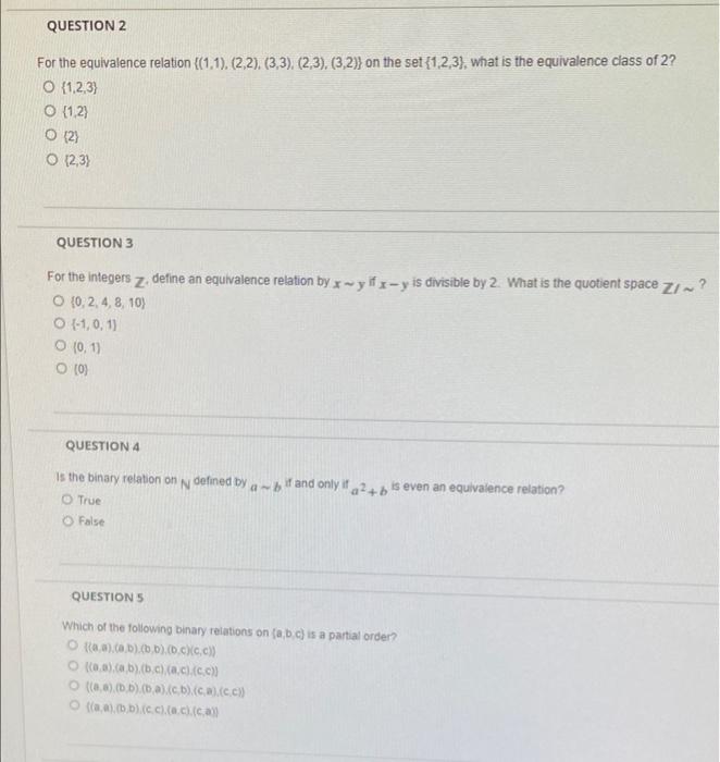 Solved QUESTION 2 For the equivalence relation ((1,1), | Chegg.com