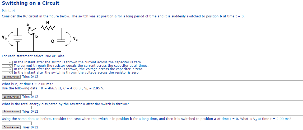 Solved Switching on a CircuitPoints:4Consider the RC circuit | Chegg.com