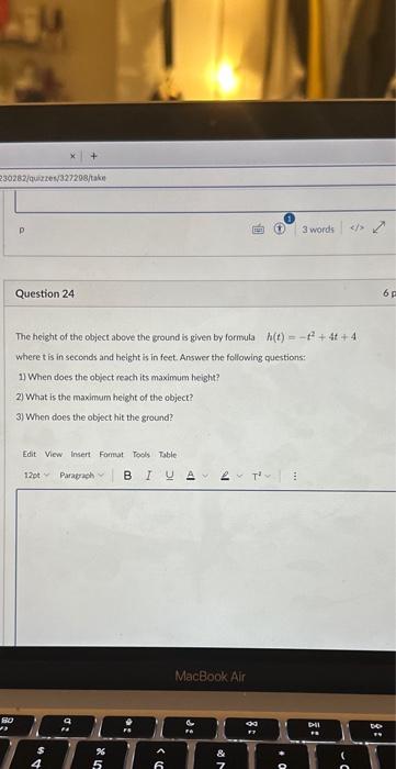 Solved The height of the object above the ground is given by | Chegg.com