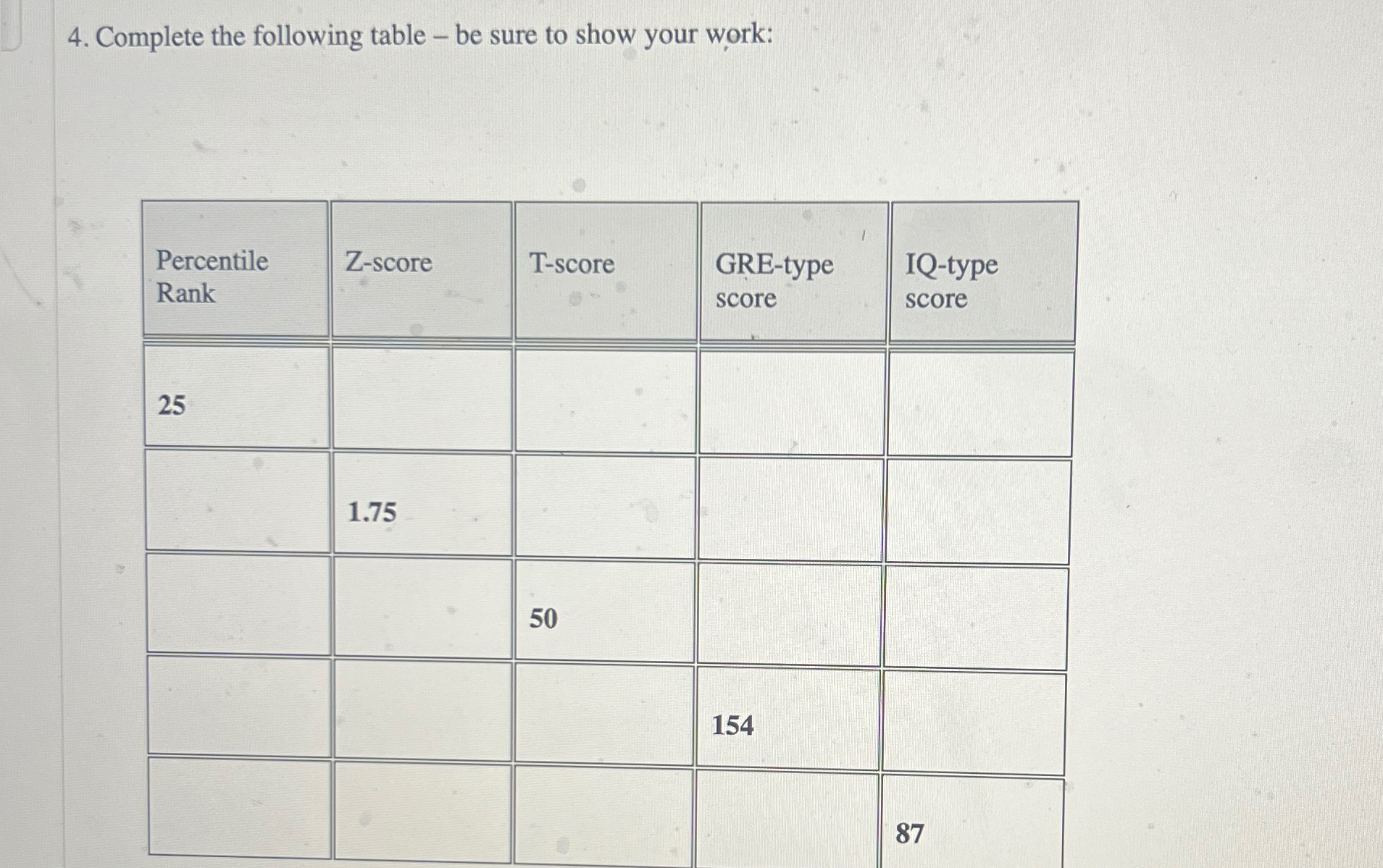 Complete The Following Table ﻿be Sure To Show Your