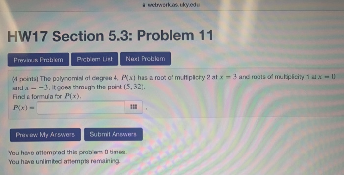 Solved A webwork.as.uky.edu HW17 Section 5.3: Problem 11 | Chegg.com