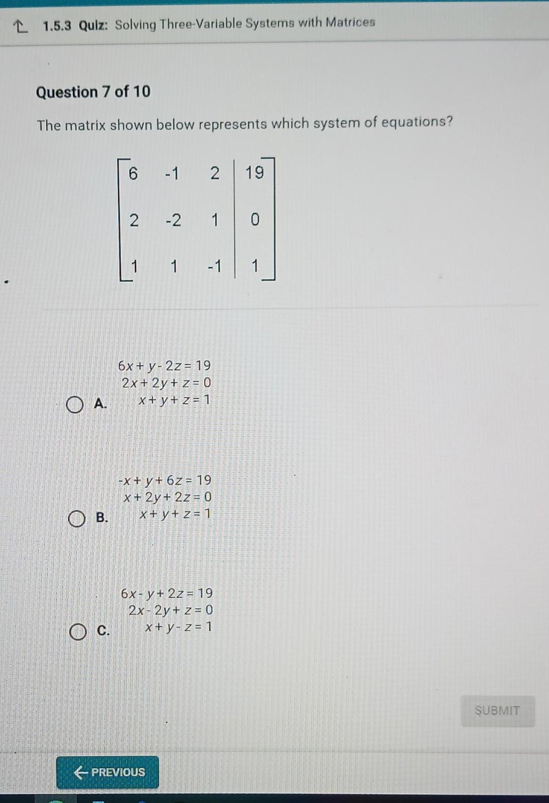 Solved 1.5.3 Quiz: Solving Three-Variable Systems with | Chegg.com