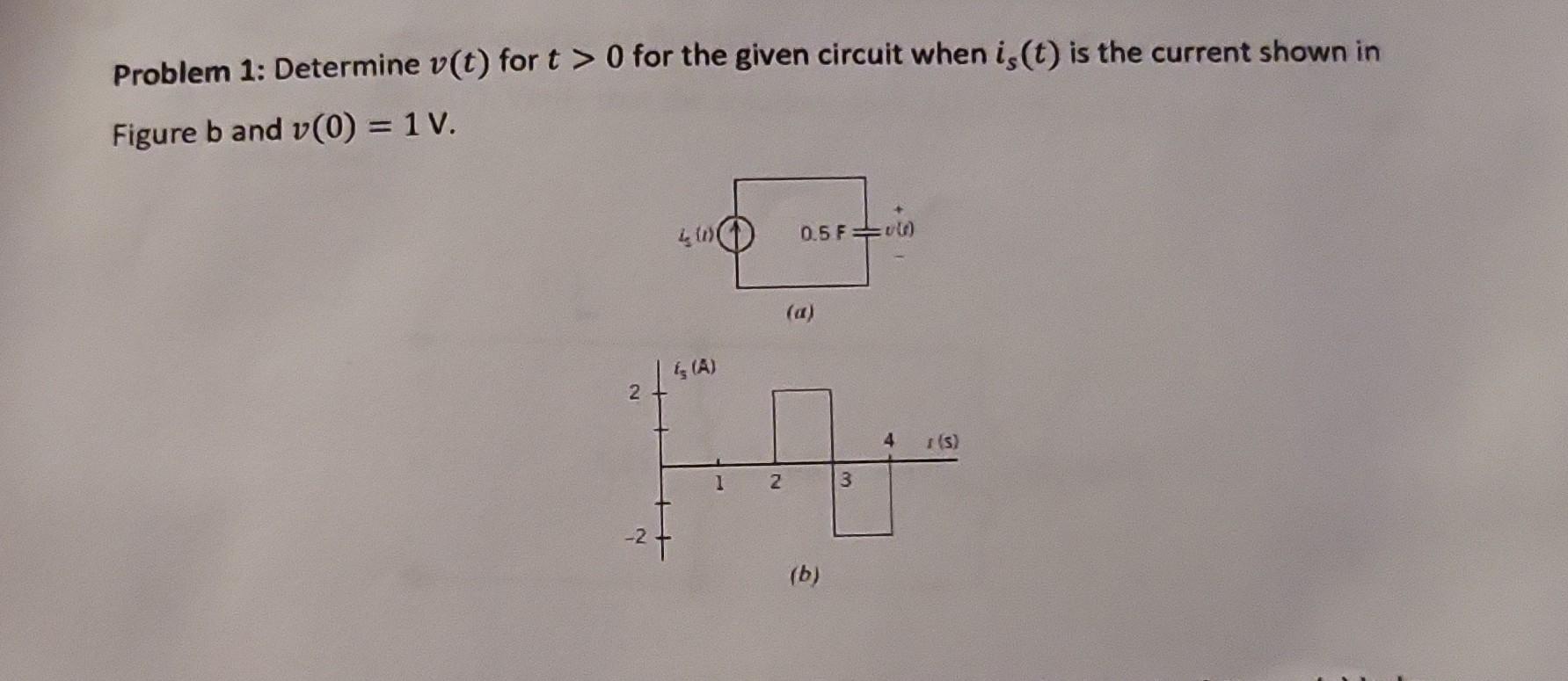 Solved Problem 1: Determine v(t) for t>0 for the given | Chegg.com