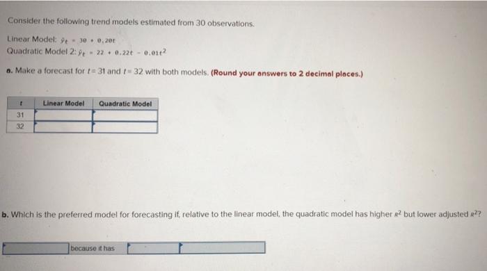 Solved Consider the following trend models estimated from 30 | Chegg.com
