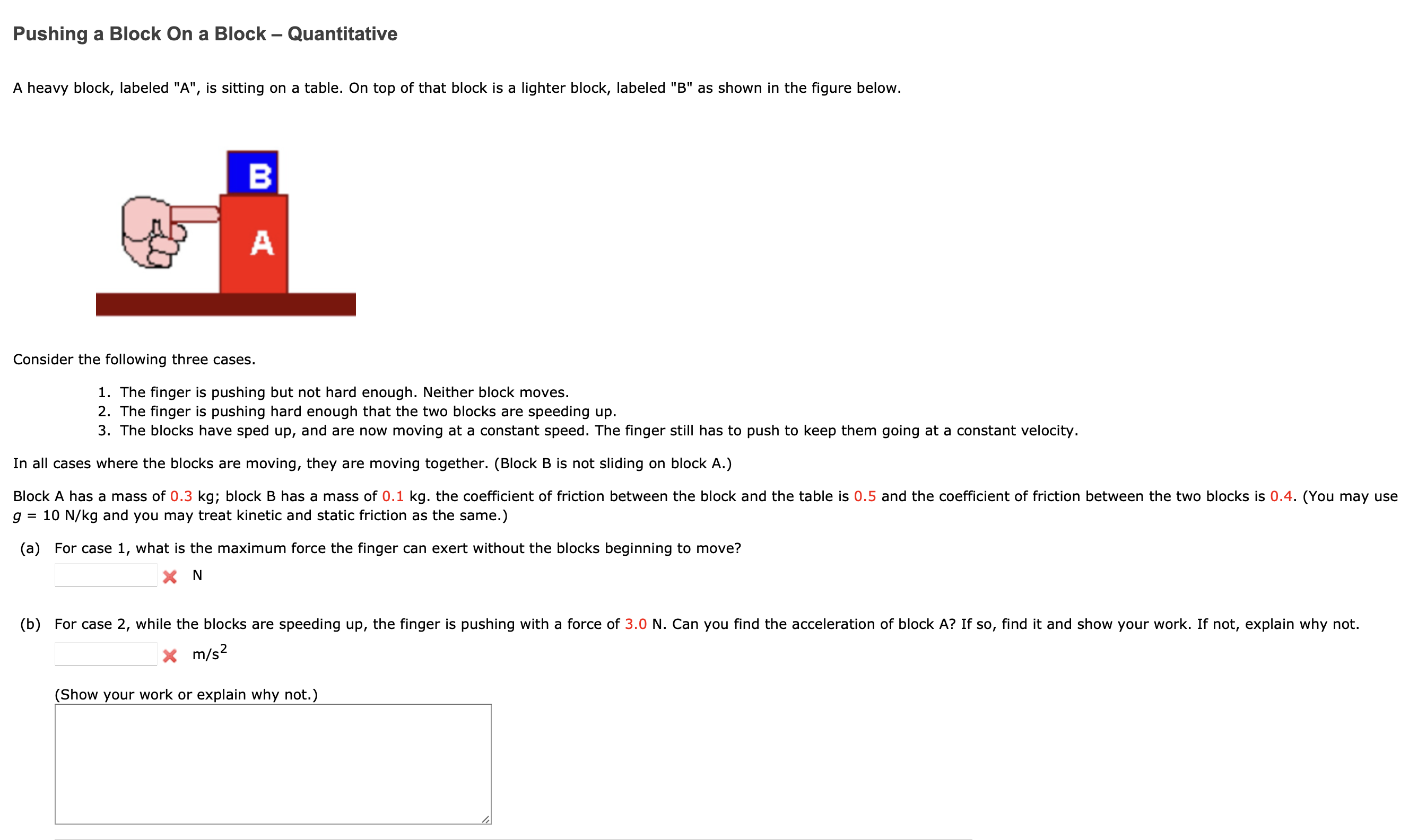 Solved Pushing a Block On a Block - ﻿QuantitativeA heavy | Chegg.com