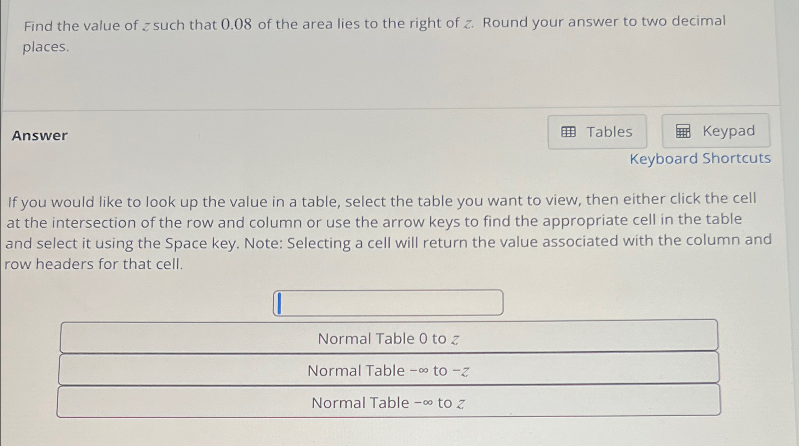 Solved Find the value of z ﻿such that 0.08 ﻿of the area lies | Chegg.com