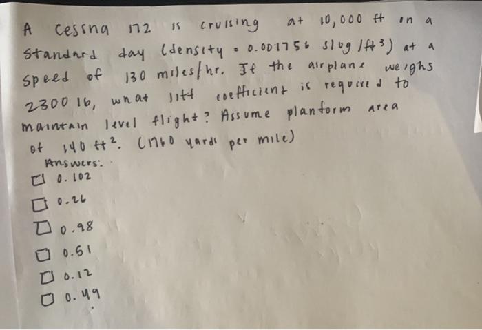 Solved speed of A Cessna 172 is cruising at 10,000 it in a | Chegg.com