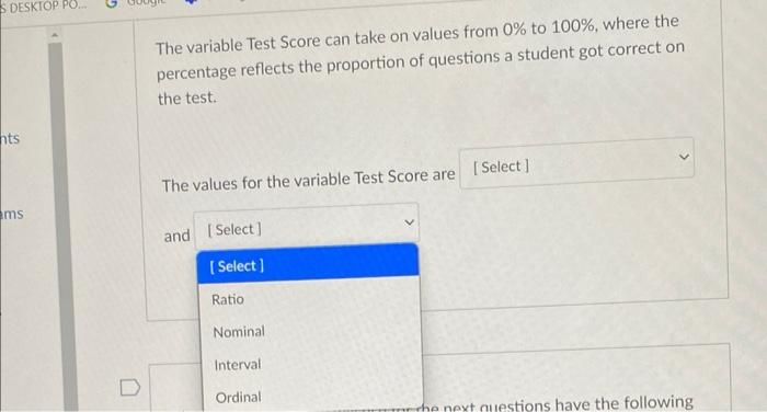 Solved The variable Test Score can take on values from 0% to | Chegg.com